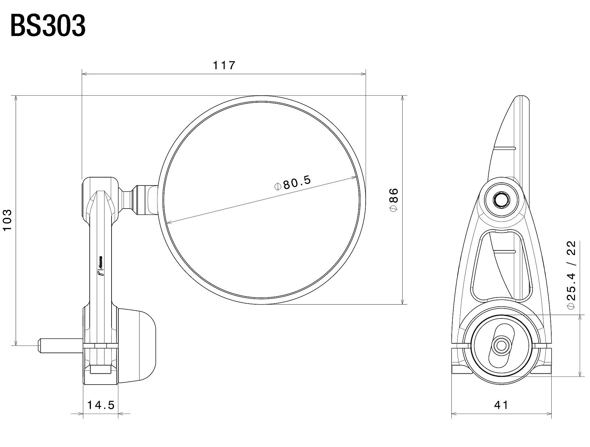 Rizoma Spy-Arm Mirror|BS300|Kawasaki - spengineering.co.uk